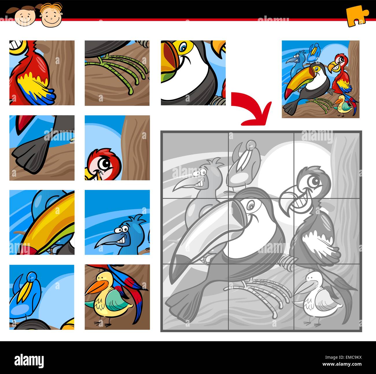 cartoon birds jigsaw puzzle game Stock Vector Image & Art - Alamy