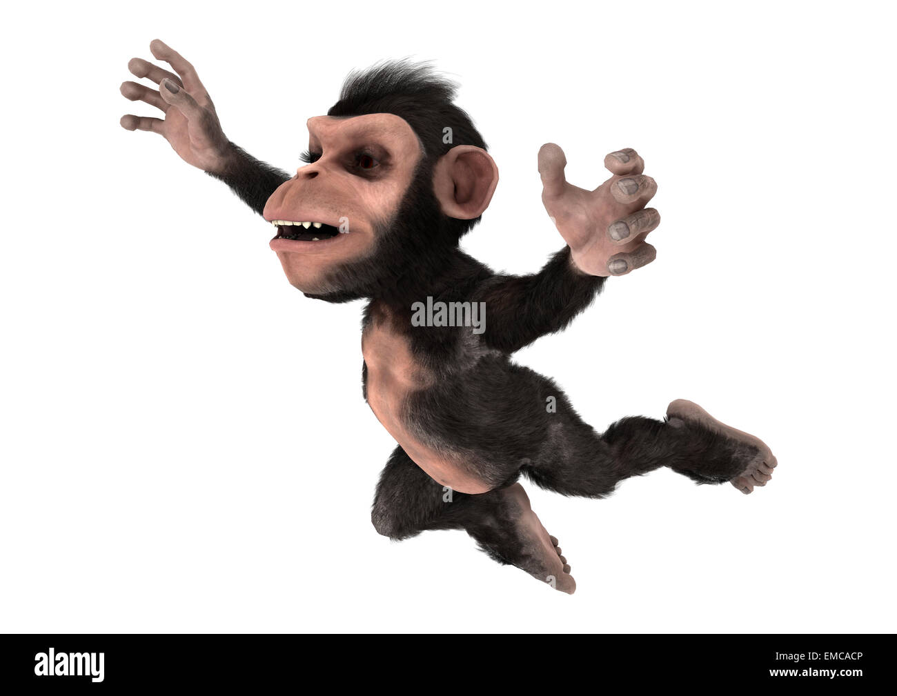 3D digital render of a jumping little chimpanzee isolated on white ...