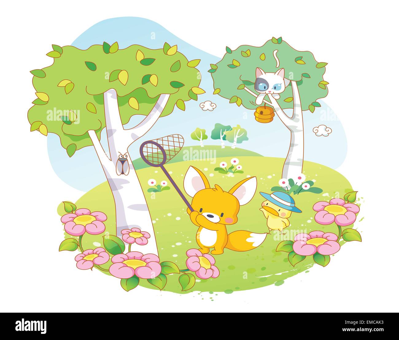 animals cartoon playing together in the garden Stock Vector Image & Art ...
