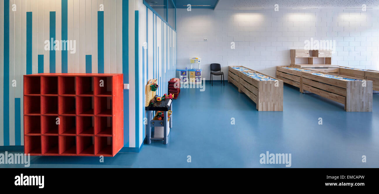 Estonia, empty shoe rack in a newly built kindergarten Stock Photo - Alamy