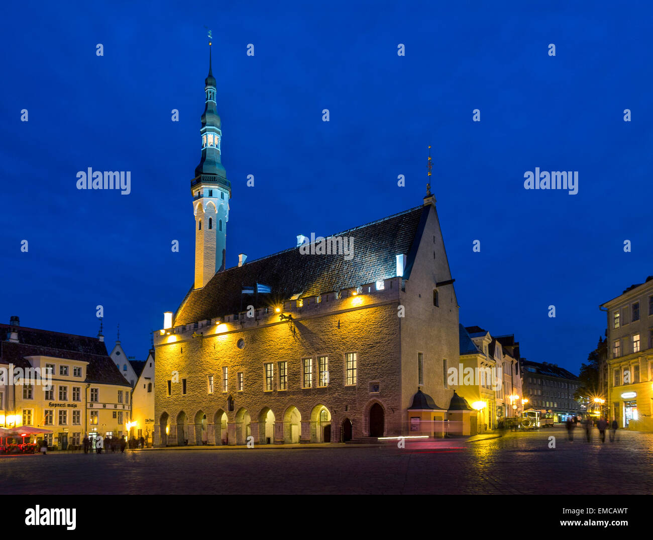 Old town hall by night in tallinn old town estonia hi-res stock ...