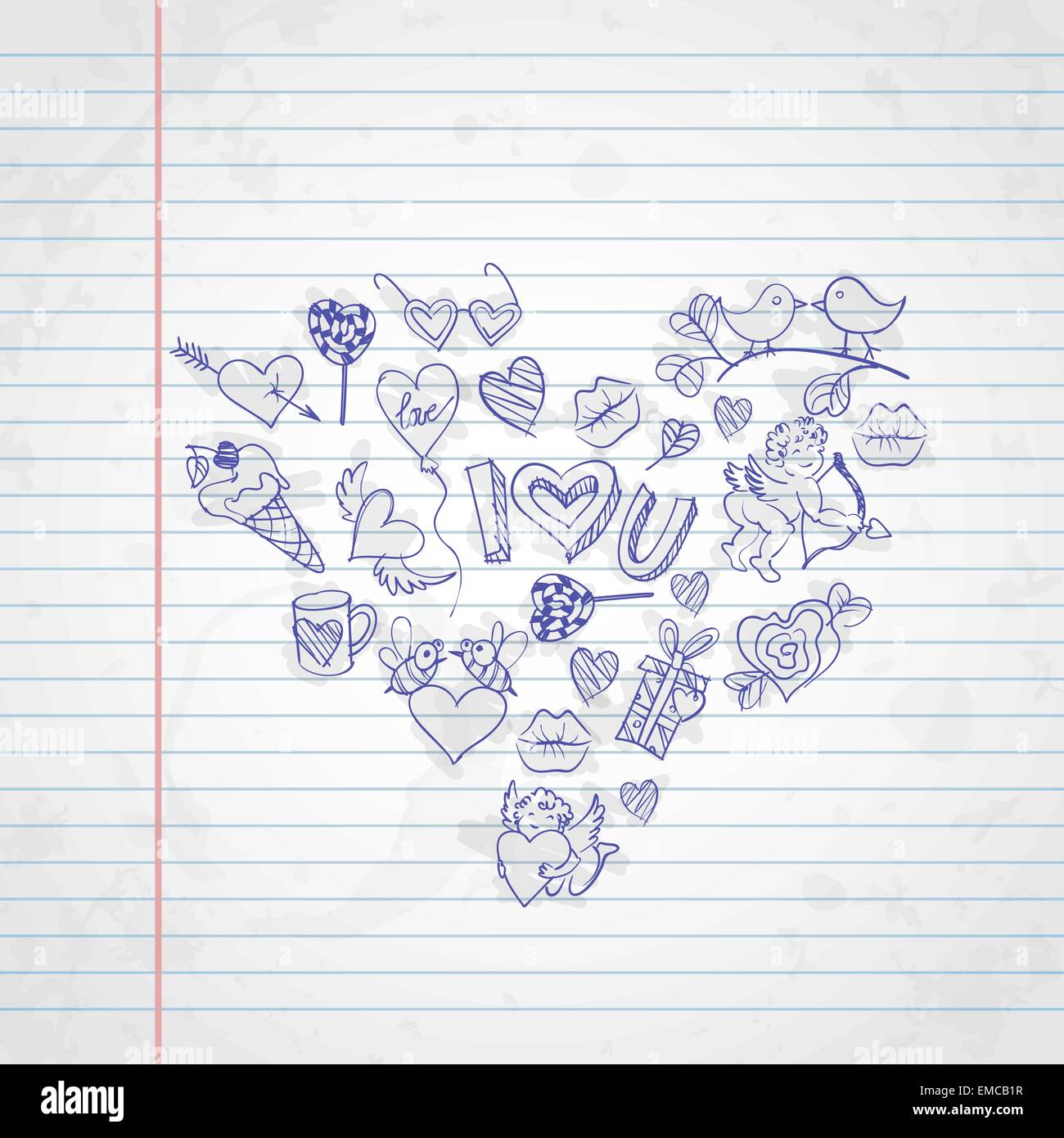 Valentines day elements outline Stock Vector Images - Alamy