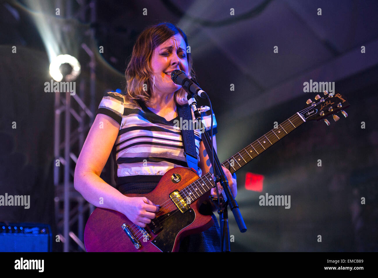 Band Sleater-Kinney live at the Stubbs BBQ in Austin on April 17, 2015 ...