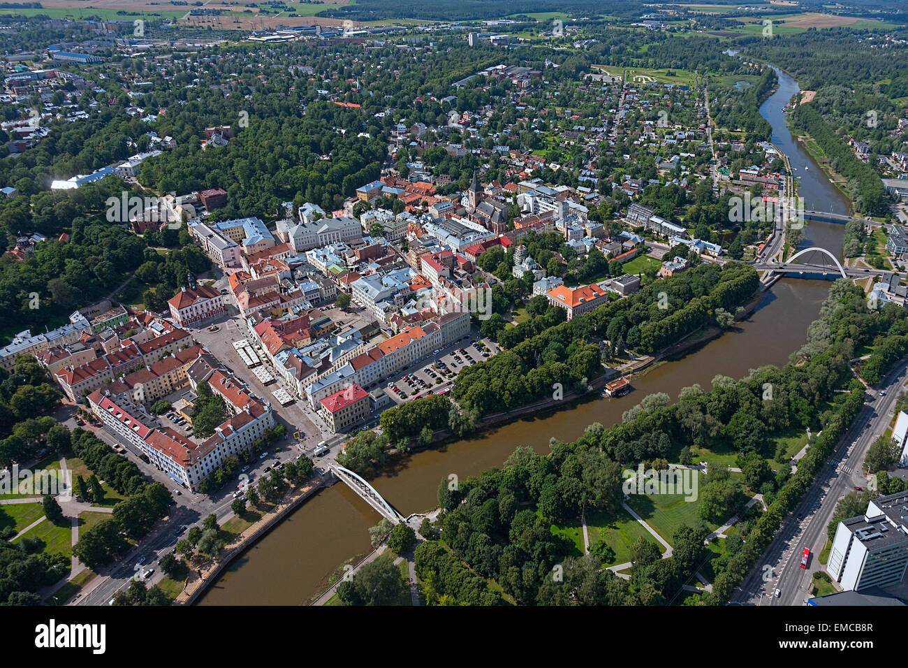 Estonia, Tartu, cityscape of old town with River Emajogi Stock Photo ...