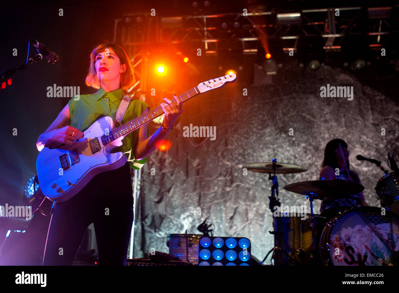 Band Sleater-Kinney live at the Stubbs BBQ in Austin on April 17, 2015 ...