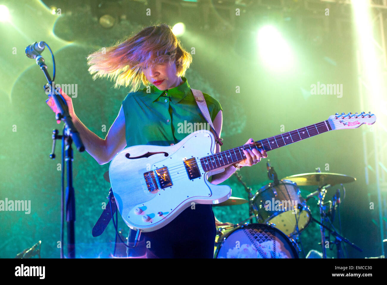 Band Sleater-Kinney live at the Stubbs BBQ in Austin on April 17, 2015 ...