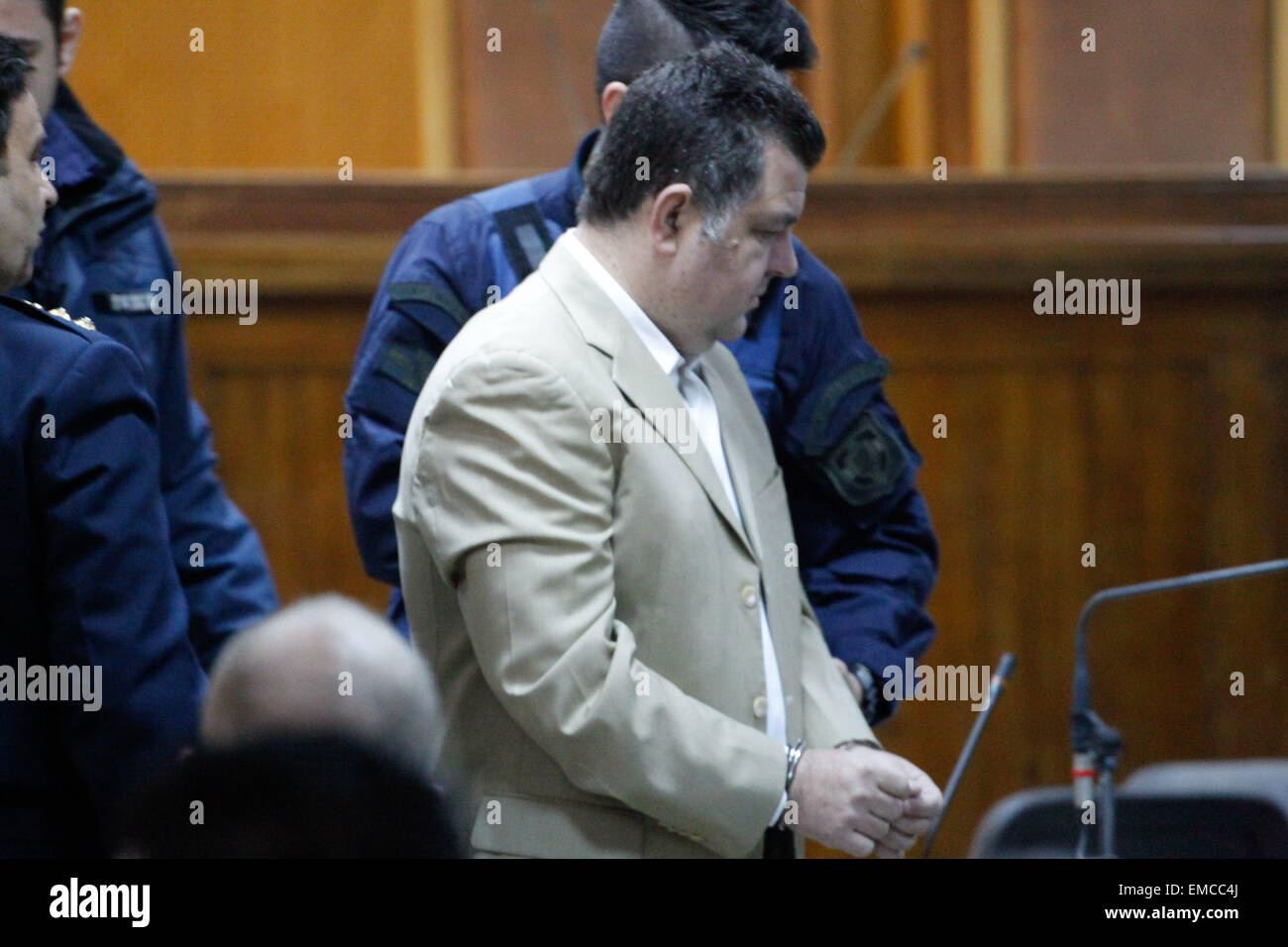 Athens, GREECE. 20th Apr, 2015. Police officers lead suspect Giorgos ...