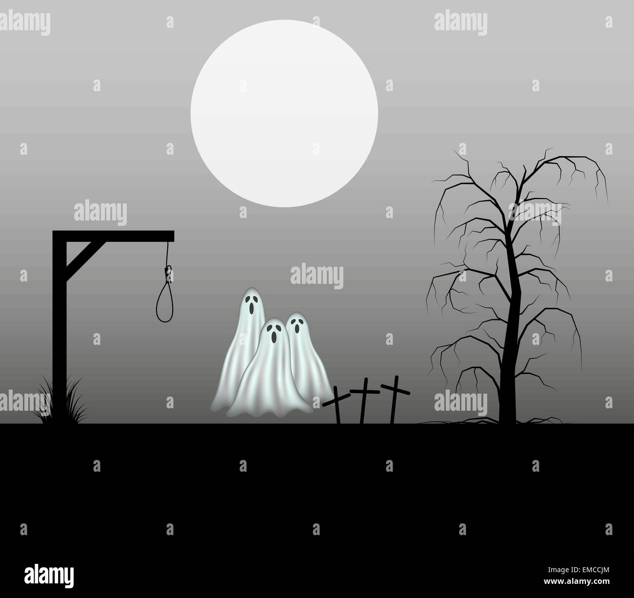 Spooky background with three ghosts standing in the cemetery Stock ...