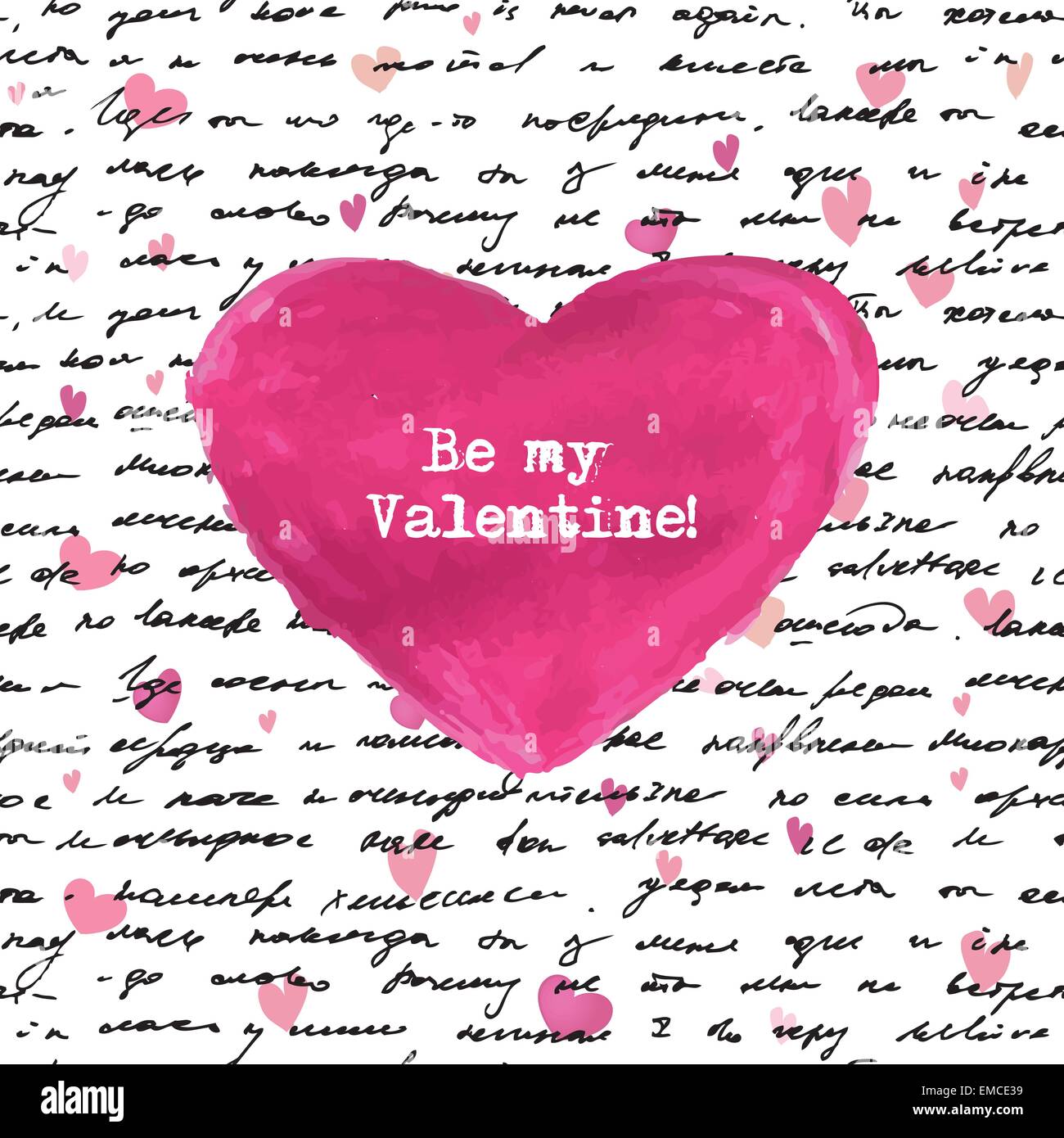 Love background with seamless hand drawn text and small hearts Stock ...