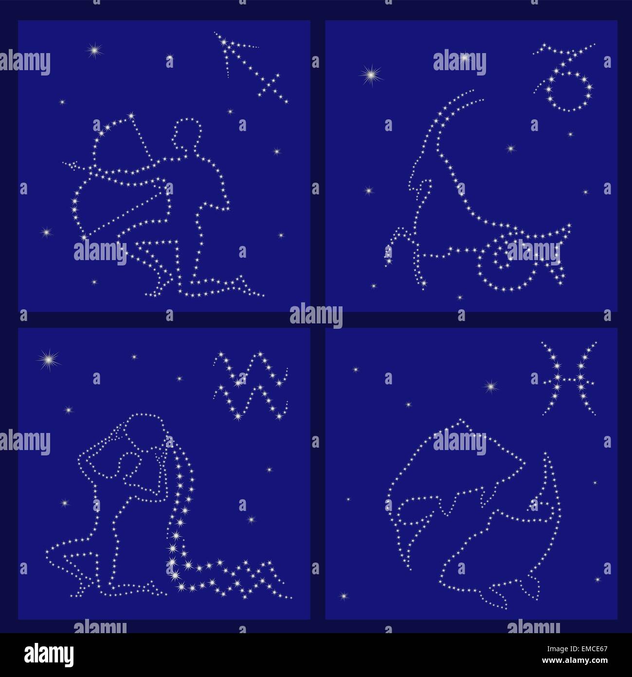 Four Zodiac signs: Sagittarius, Capricorn, Aquarius, Pisces Stock ...
