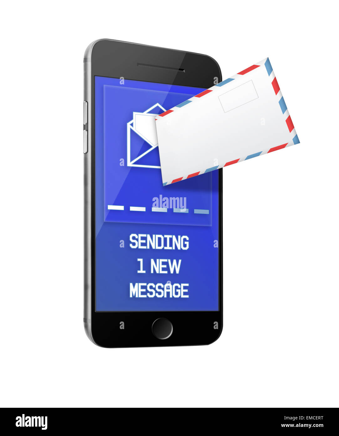 Mobile smart phone with screen showing inscription of sending one new ...