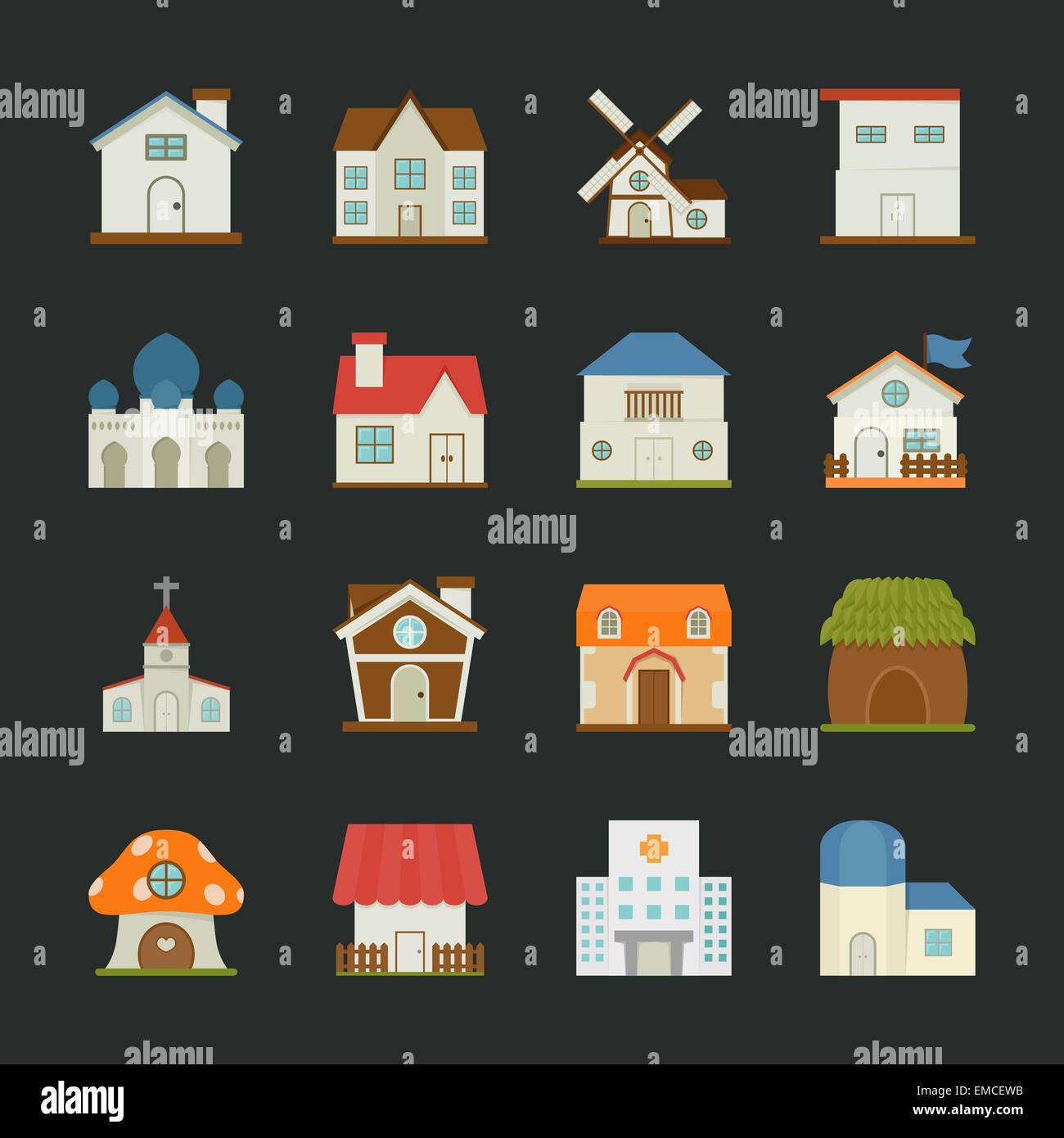 City and town buildings icons , flat design Stock Vector Image & Art ...