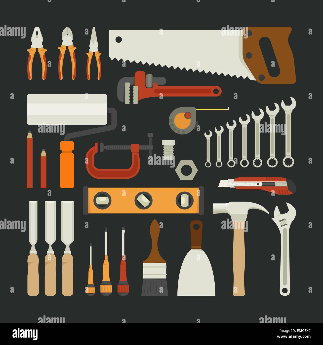 Hand tools icon set , flat design Stock Vector Image & Art - Alamy