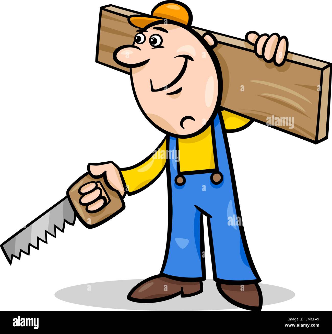 worker with saw cartoon illustration Stock Vector Image & Art - Alamy