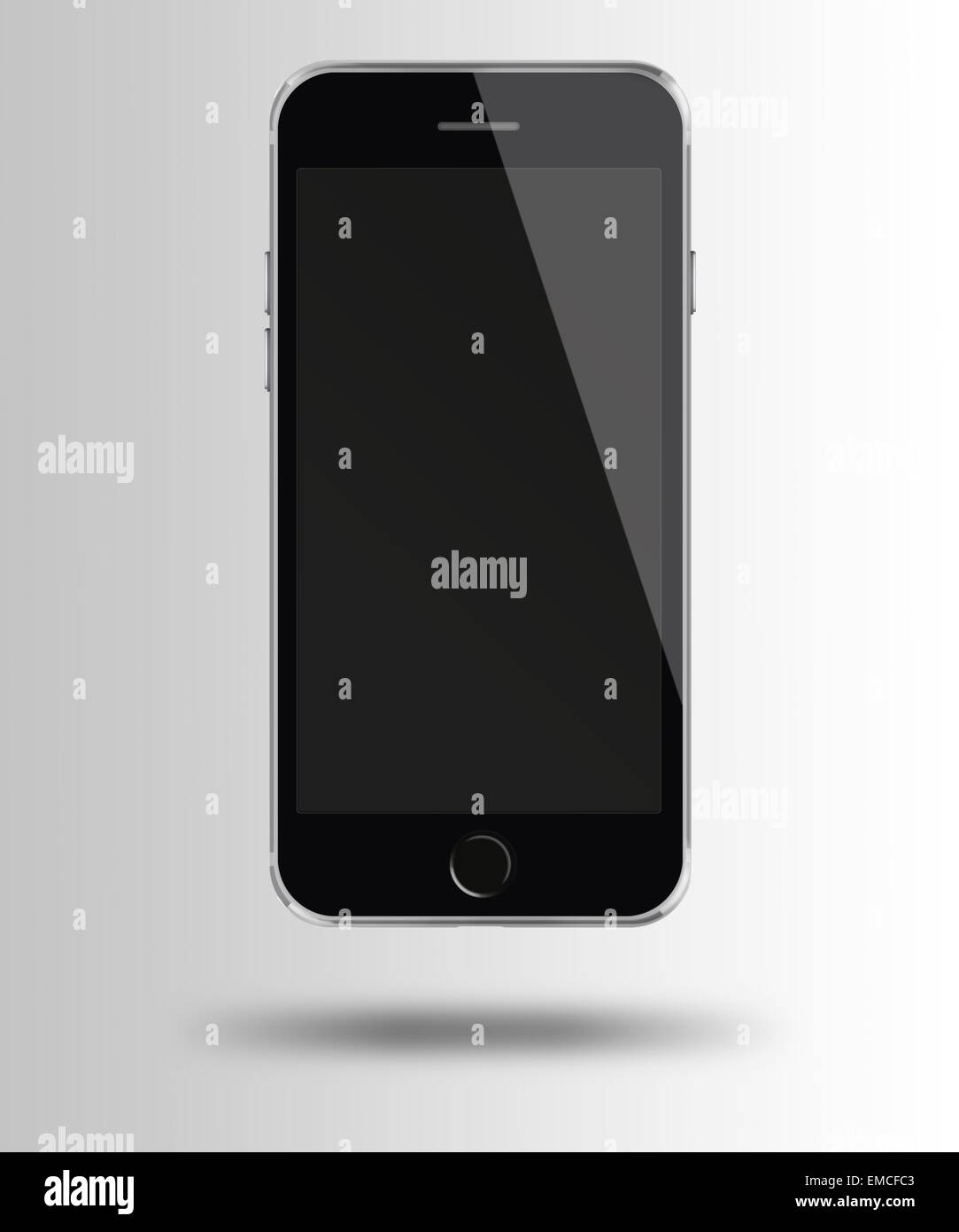 Mobile smart phone with black screen on gray background. Highly ...