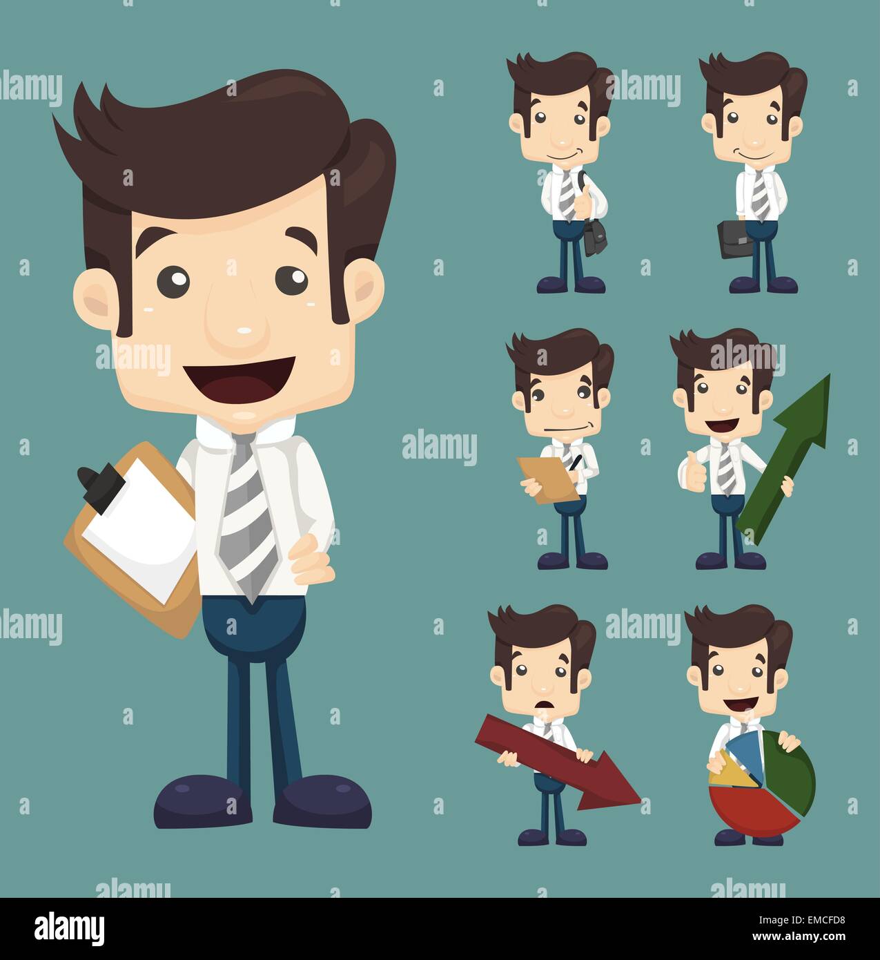 Set of businessman characters poses with charts Stock Vector Image ...