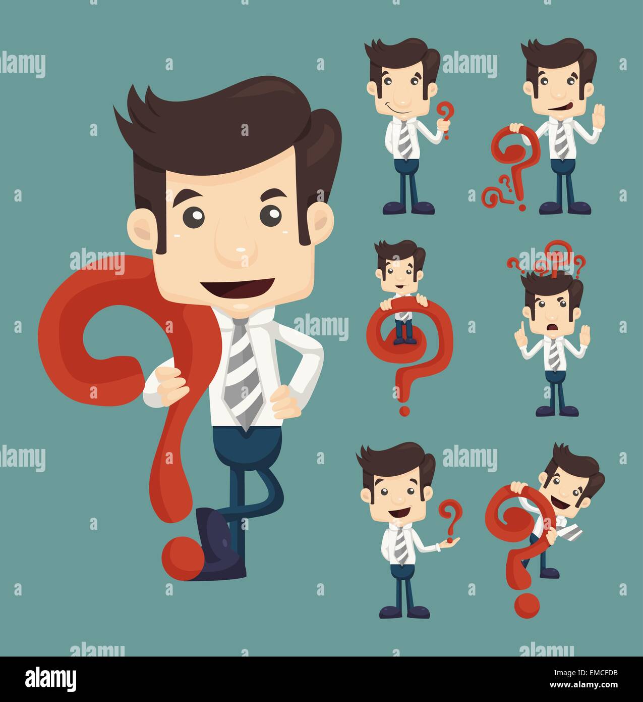 Set of businessman characters poses with question marks Stock Vector ...