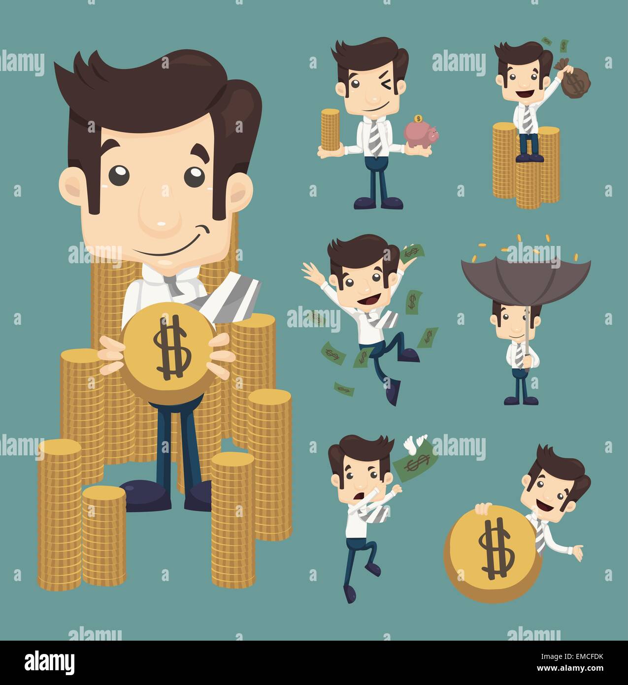 Set of businessman make money characters poses Stock Vector Image & Art ...