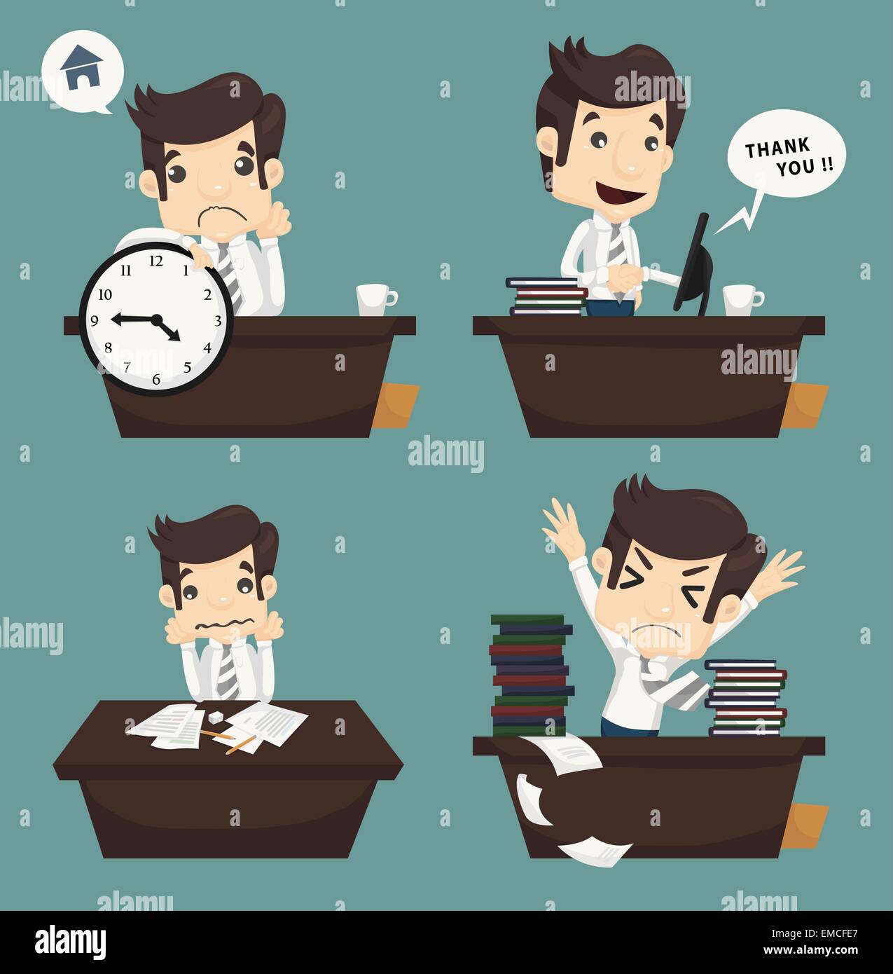 Cartoon businessman sitting work desk hi-res stock photography and ...