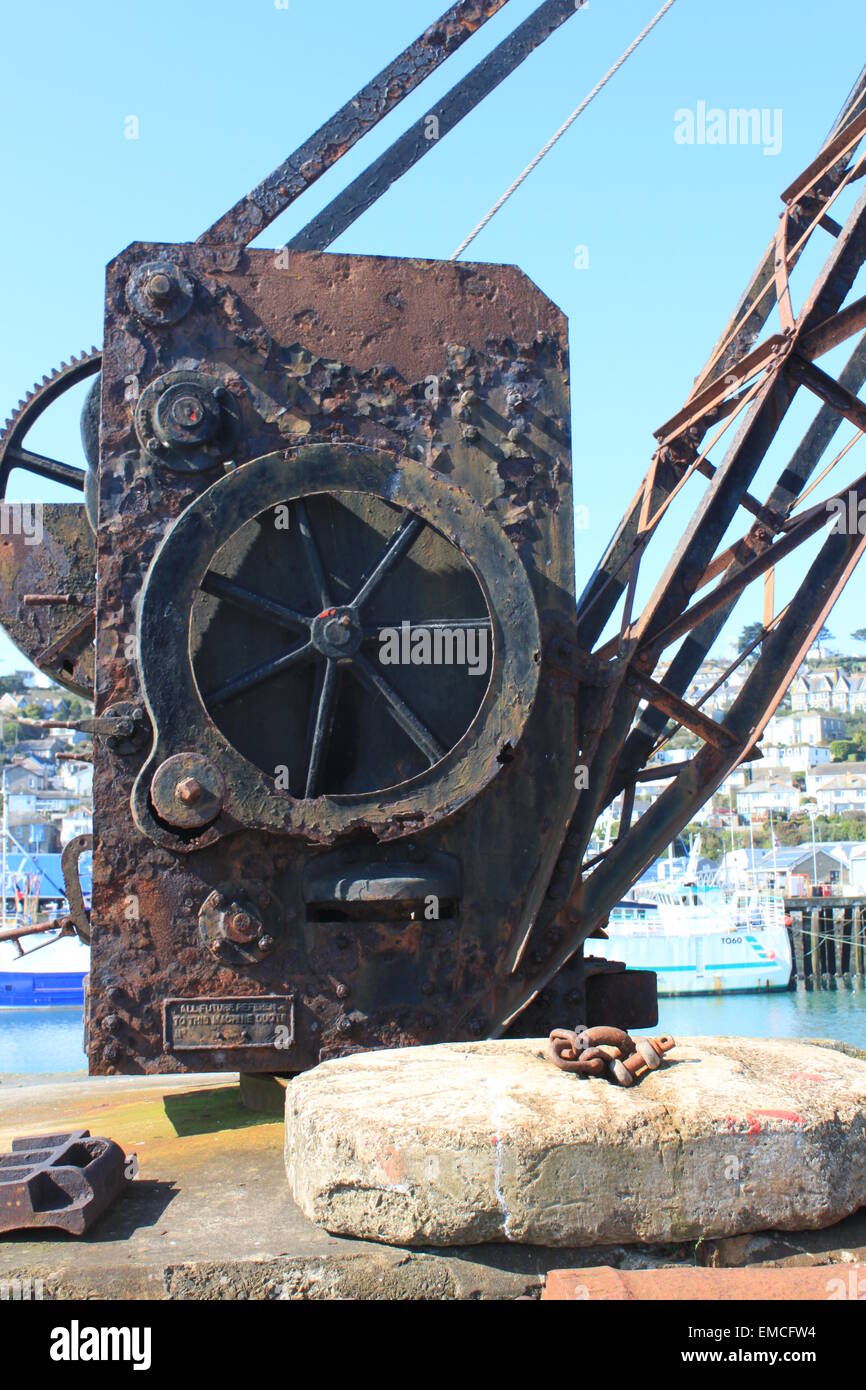 old winch on newlyn pier on a suny day in summer Stock Photo - Alamy
