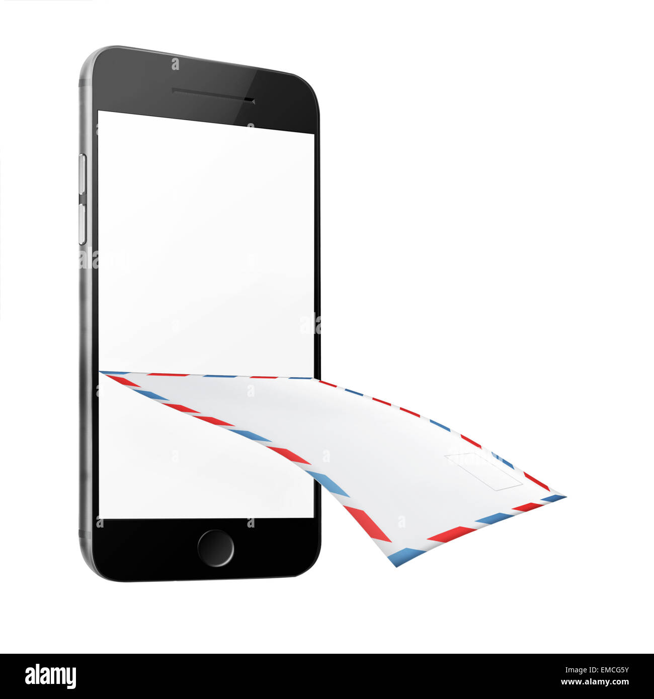 Post envelope and mobile smart phone isolated on white background ...