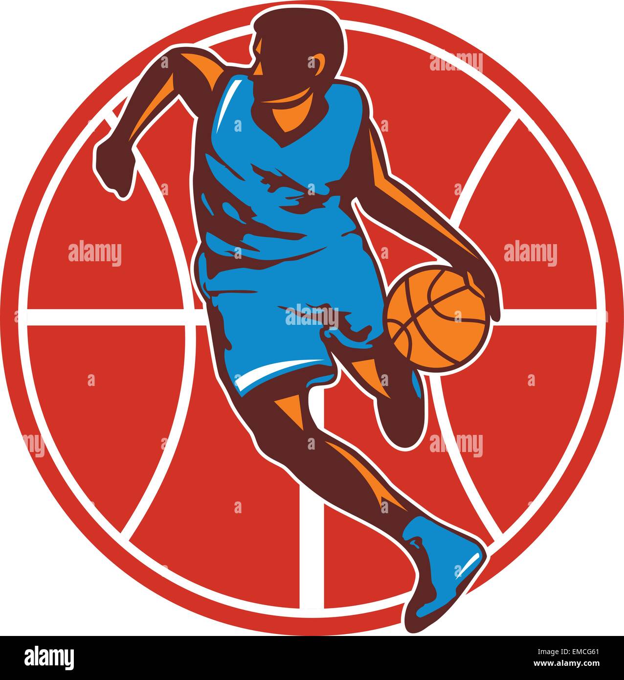 Basketball Player Dribble Ball Front Retro Stock Vector Image & Art - Alamy
