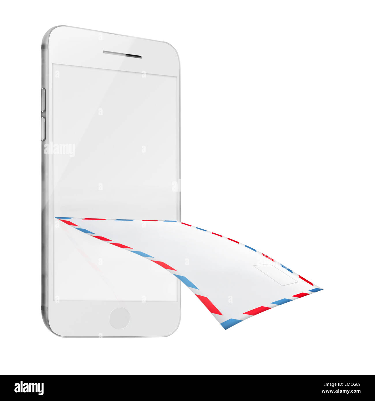 Post envelope and mobile smart phone isolated on white background ...