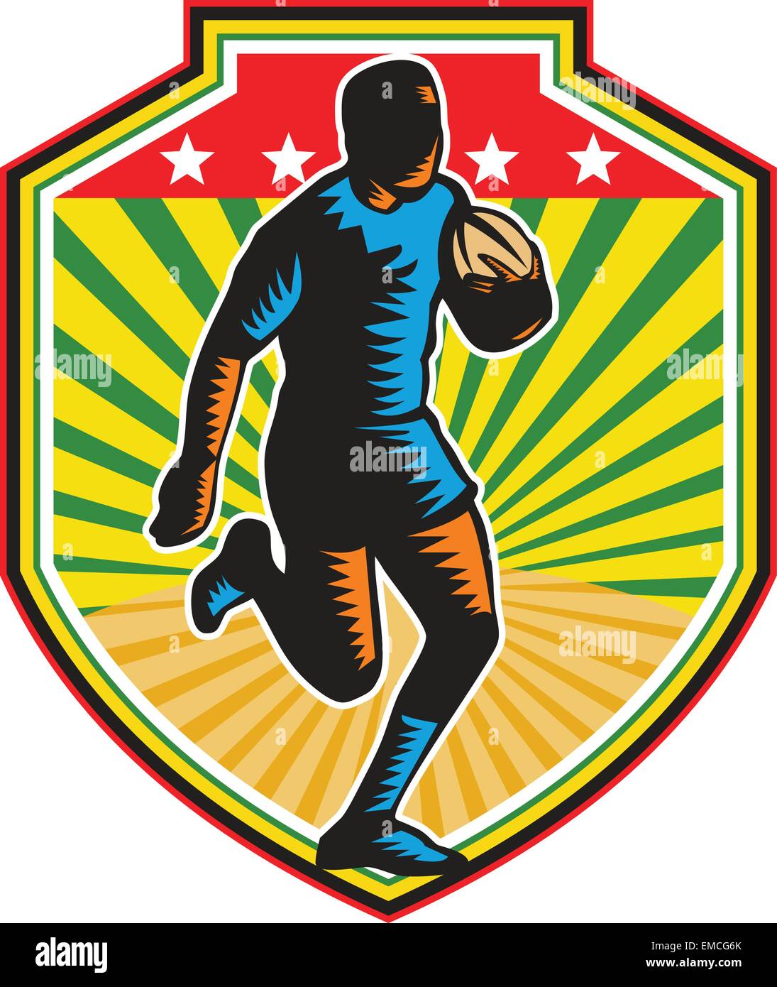 Rugby Player Running Ball Shield Retro Stock Vector Image & Art - Alamy
