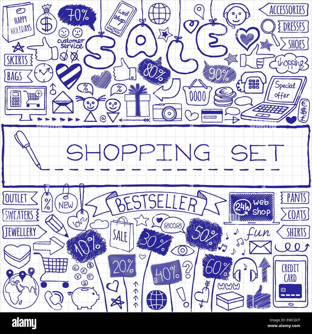 Shopping doodle set Stock Photo - Alamy