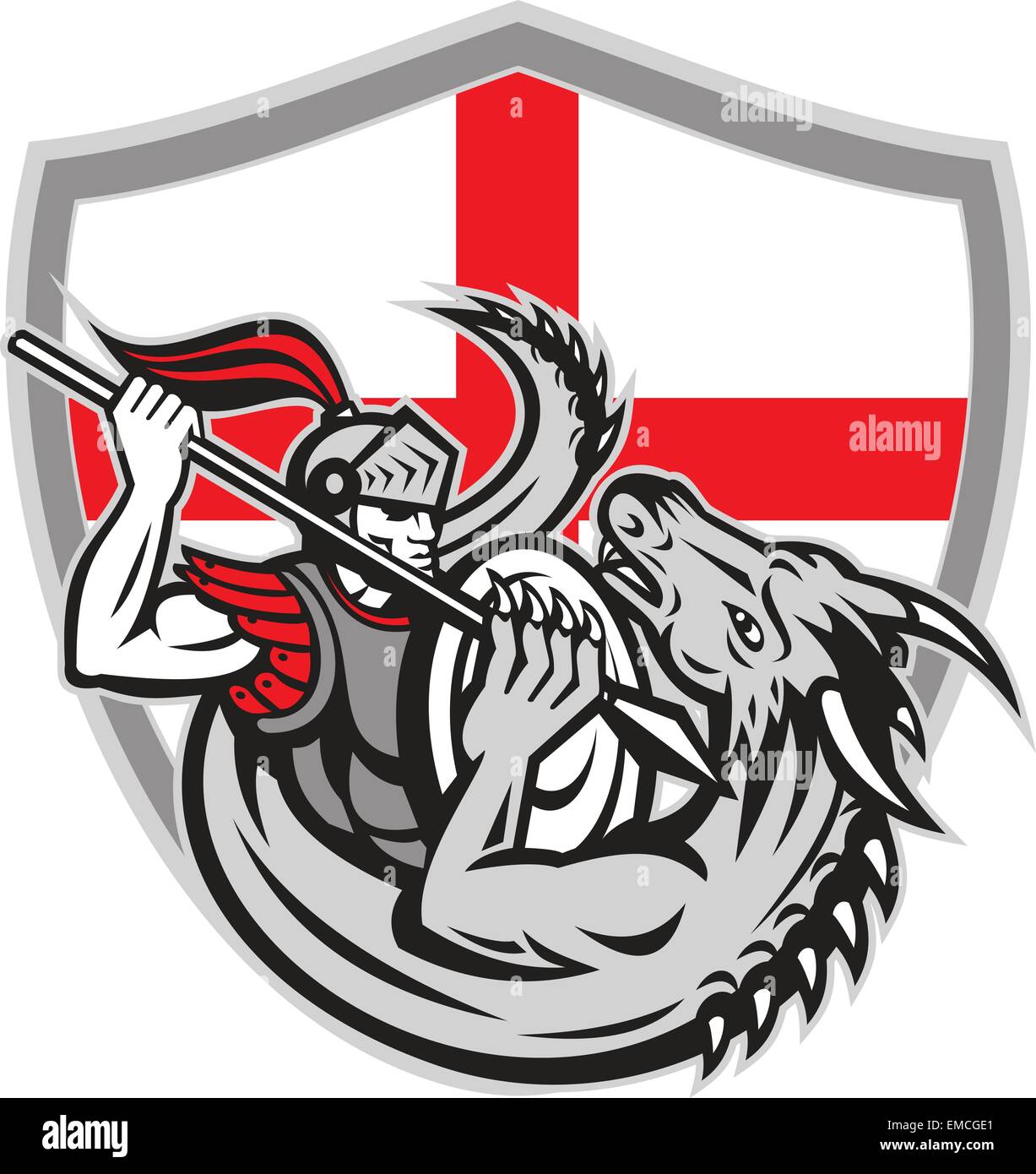 English Knight Fighting Dragon England Flag Shield Retro Stock Vector ...