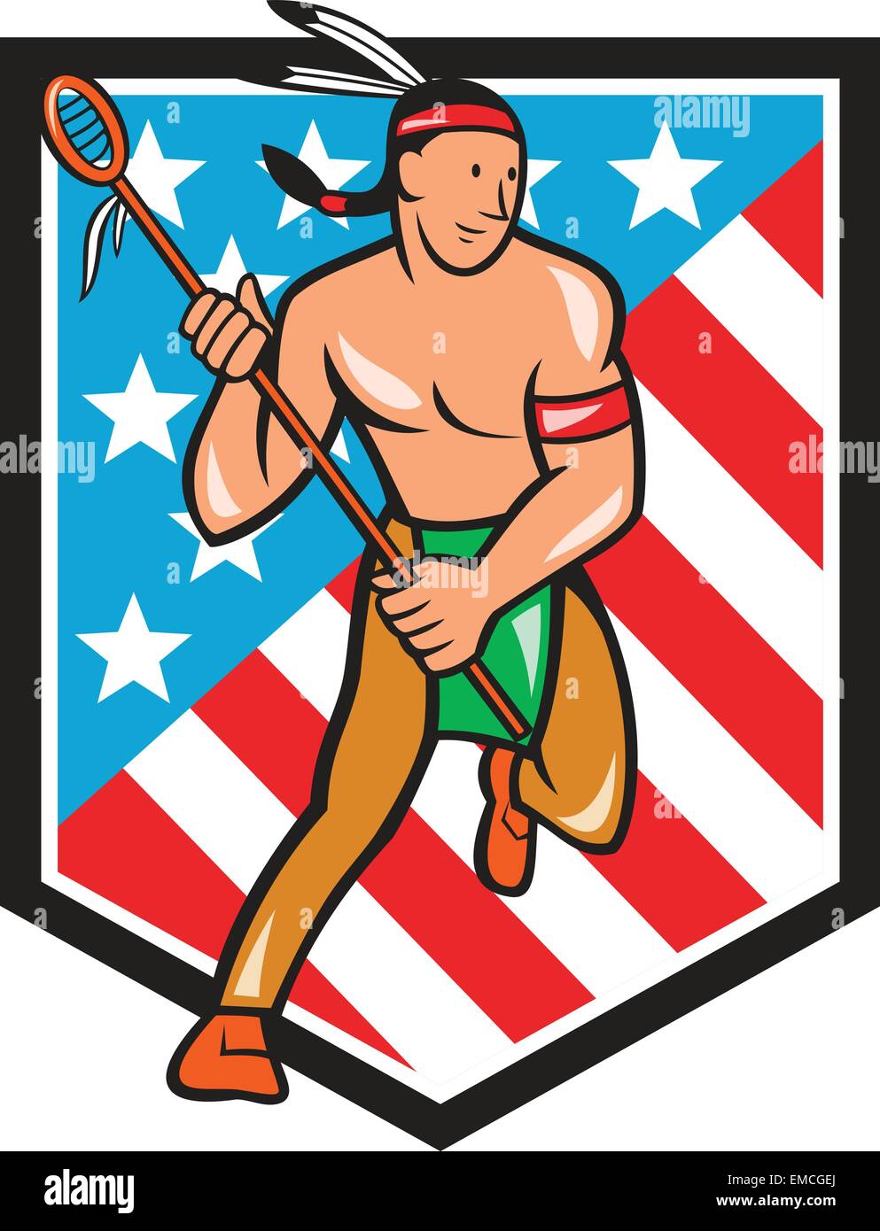 Native American Lacrosse Player Stars Stripes Shield Stock Vector Image ...