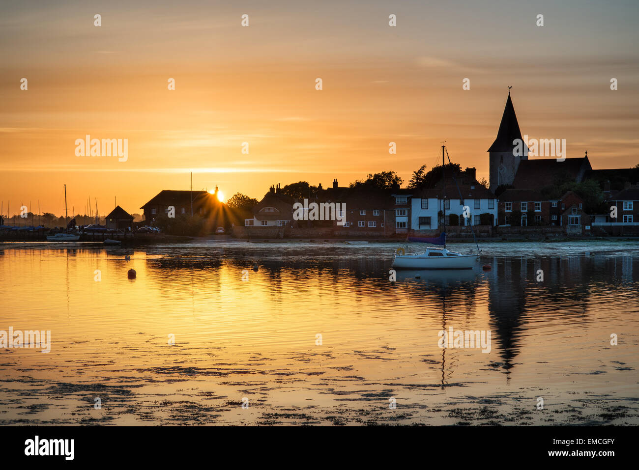 Beautiful Summer sunset landscape over low tide harbor with boats Stock ...