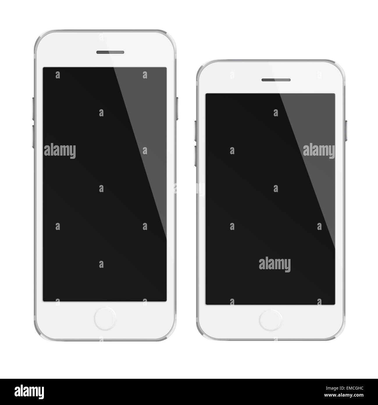 Mobile smart phones with black screen isolated on white background ...