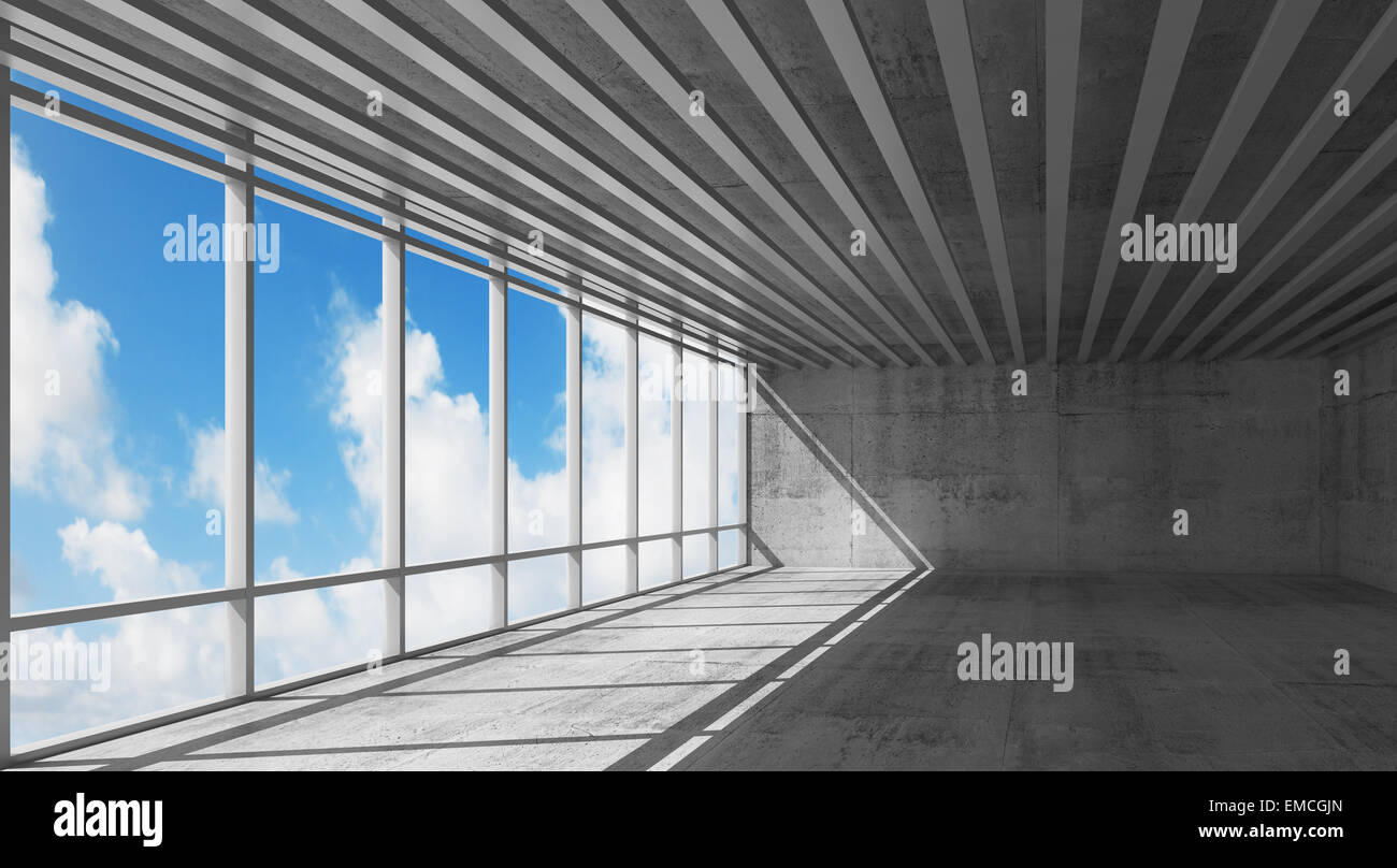 Abstract architecture, empty open space interior with bright windows ...