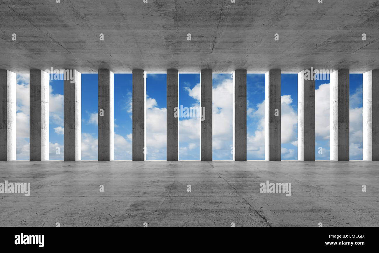 Abstract architecture, empty interior with concrete columns, 3d ...