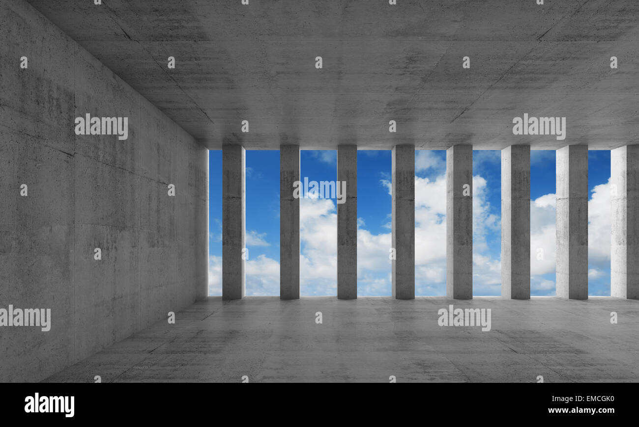 Abstract architecture, empty interior, concrete walls and columns, 3d ...