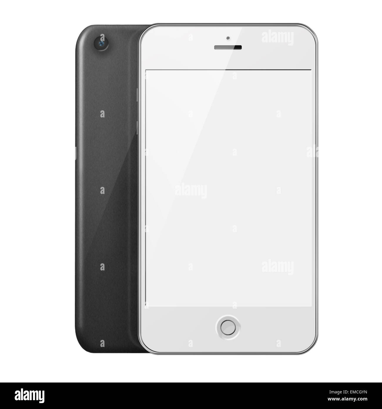 Front and back view of mobile smart phone with white screen isolated on ...