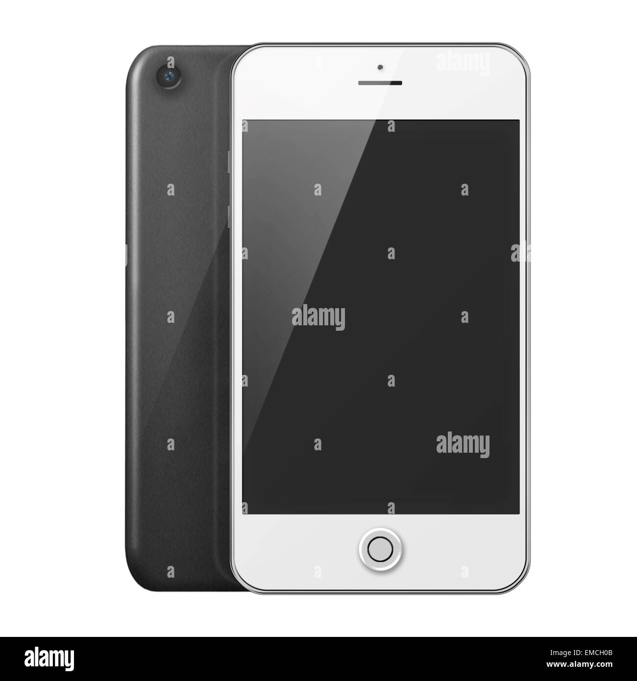 Front and back view of mobile smart phone with black screen isolated on ...