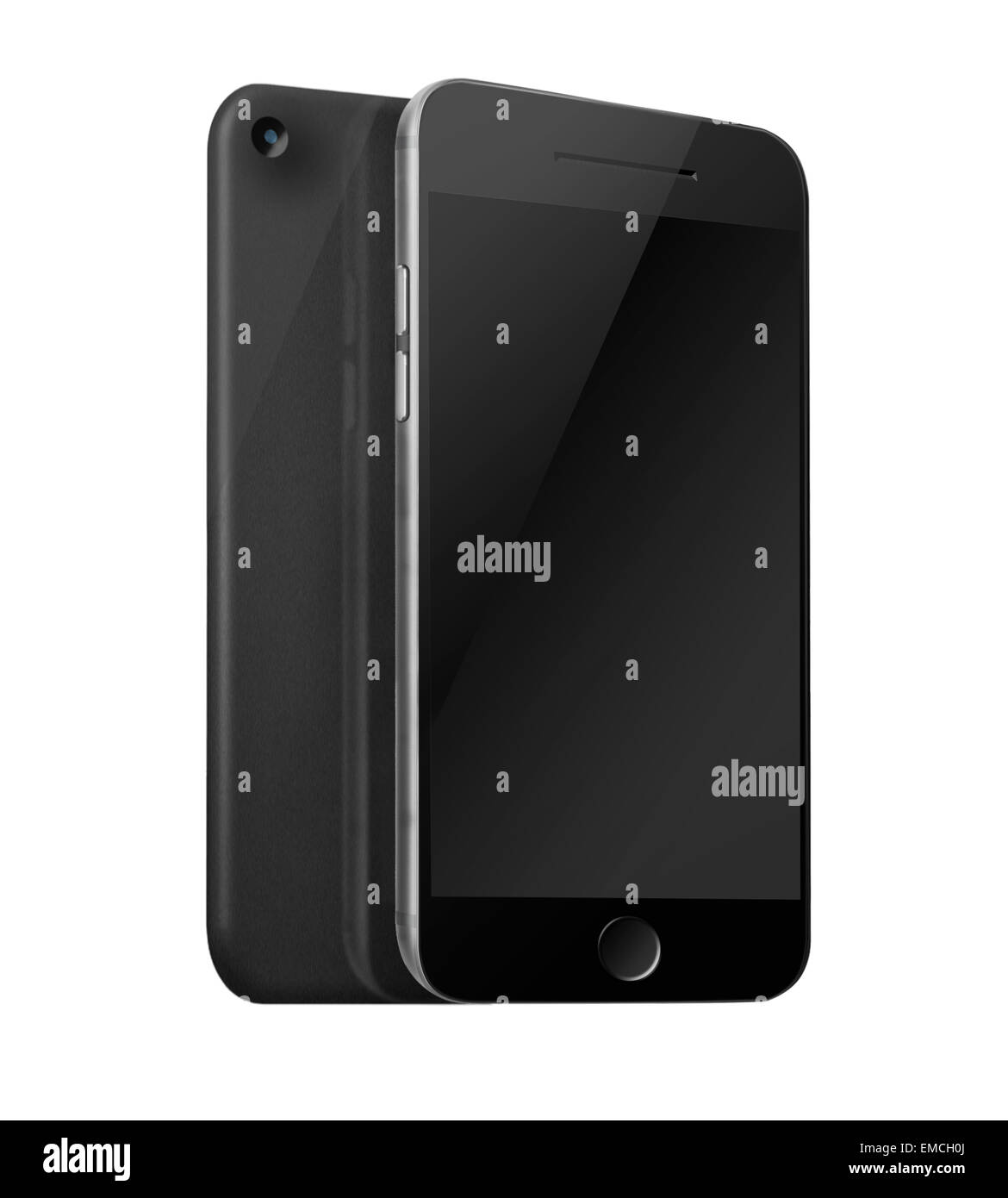 Front and back view of mobile smart phone with black screen isolated on ...
