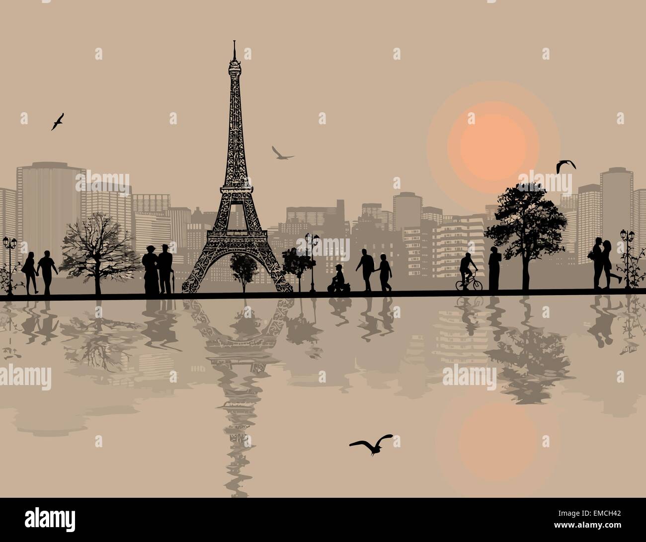 Paris cityscape and people silhouette Stock Vector Image & Art - Alamy