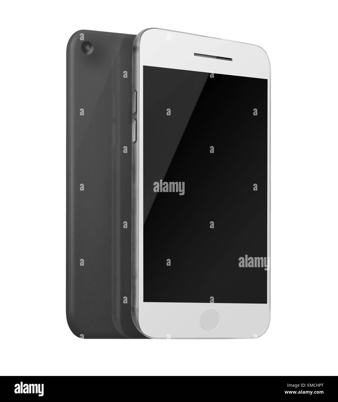 Front and back view of mobile smart phone with black screen isolated on ...