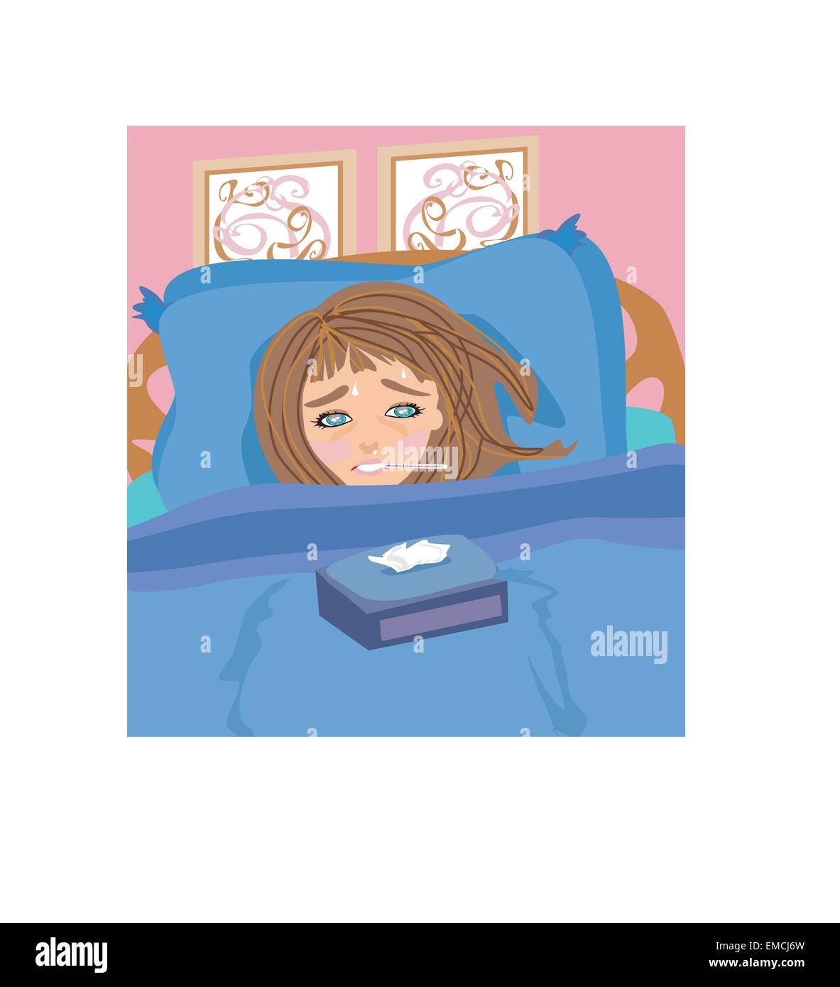Sick Girl In Bed Cartoon