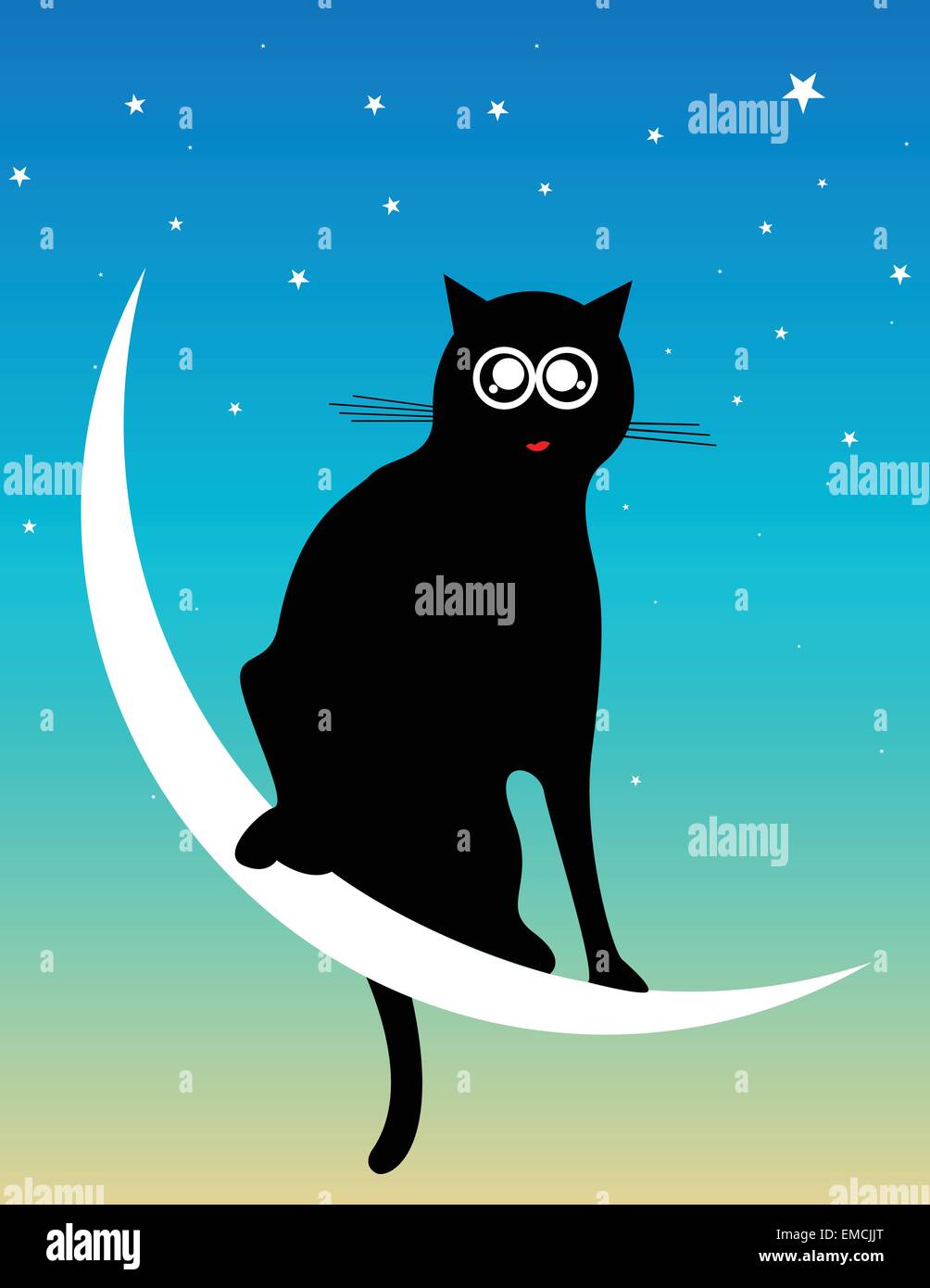 Cat at the Moon Stock Vector Image & Art - Alamy