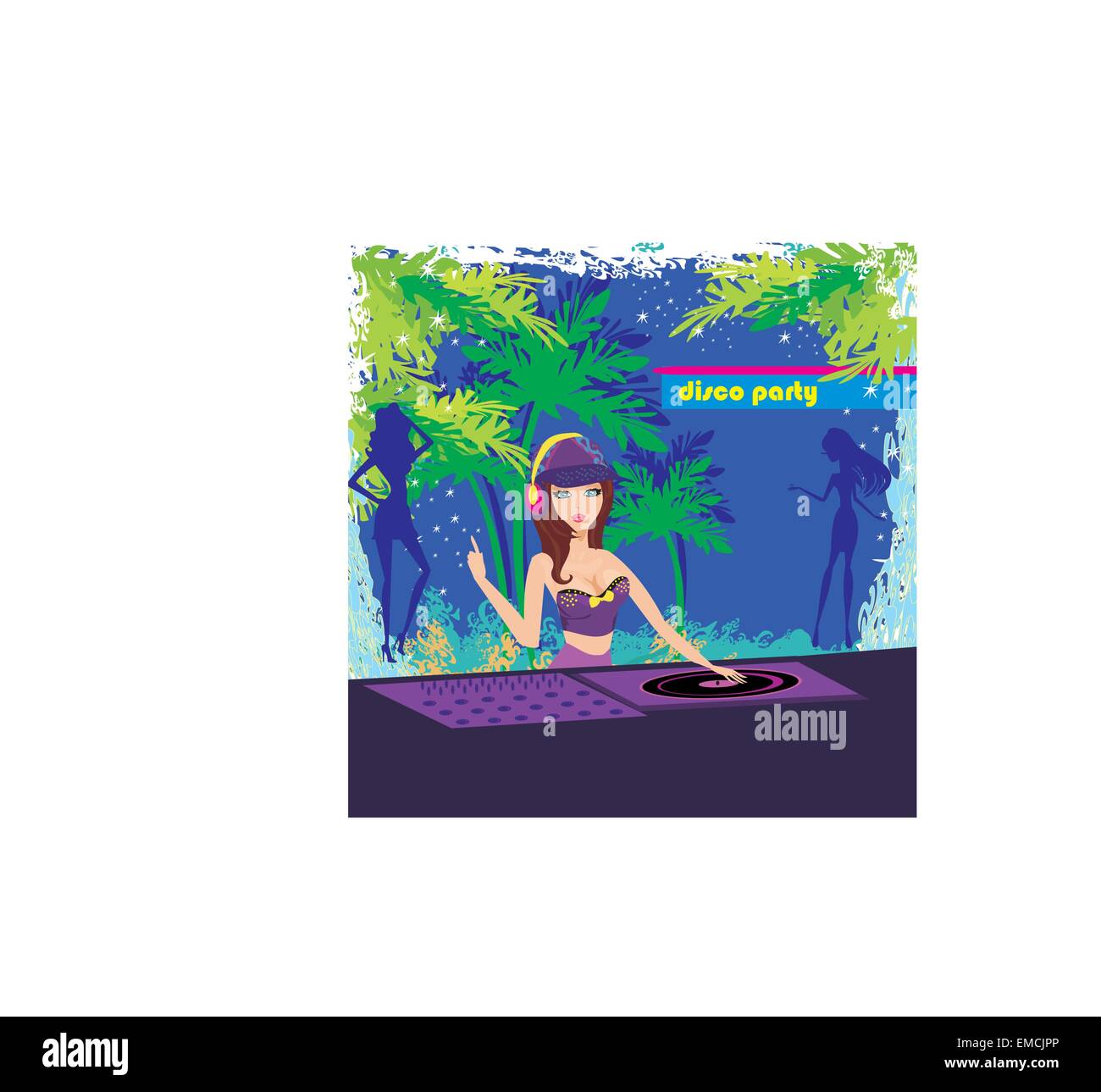 beautiful DJ girl and girls dancing at a party Stock Vector Image & Art ...