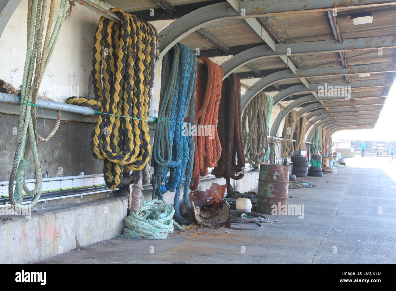 ropes stored on newlyn pier under cover Stock Photo - Alamy
