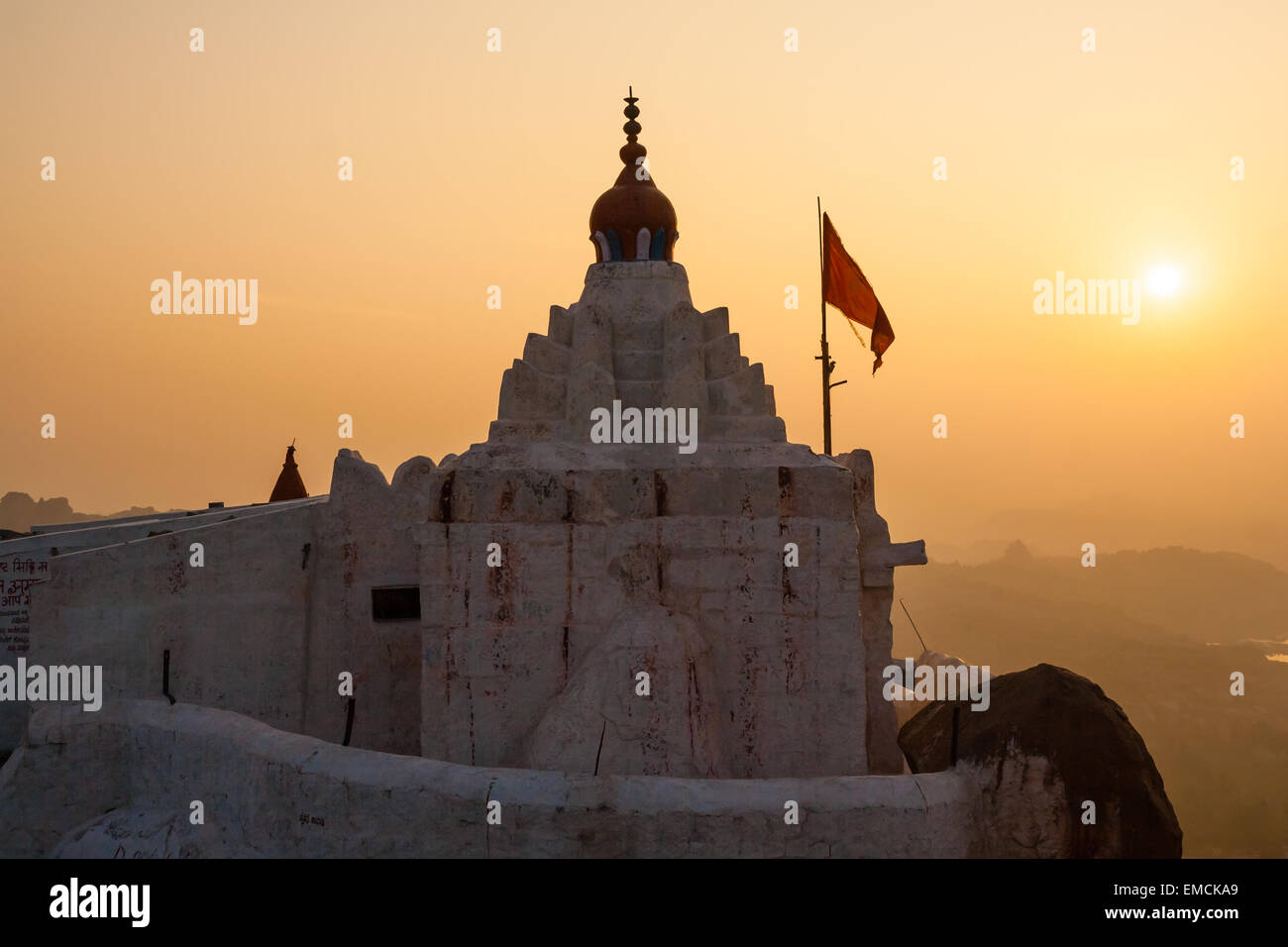 Monkey temple at sunrise hampi india Stock Photo - Alamy