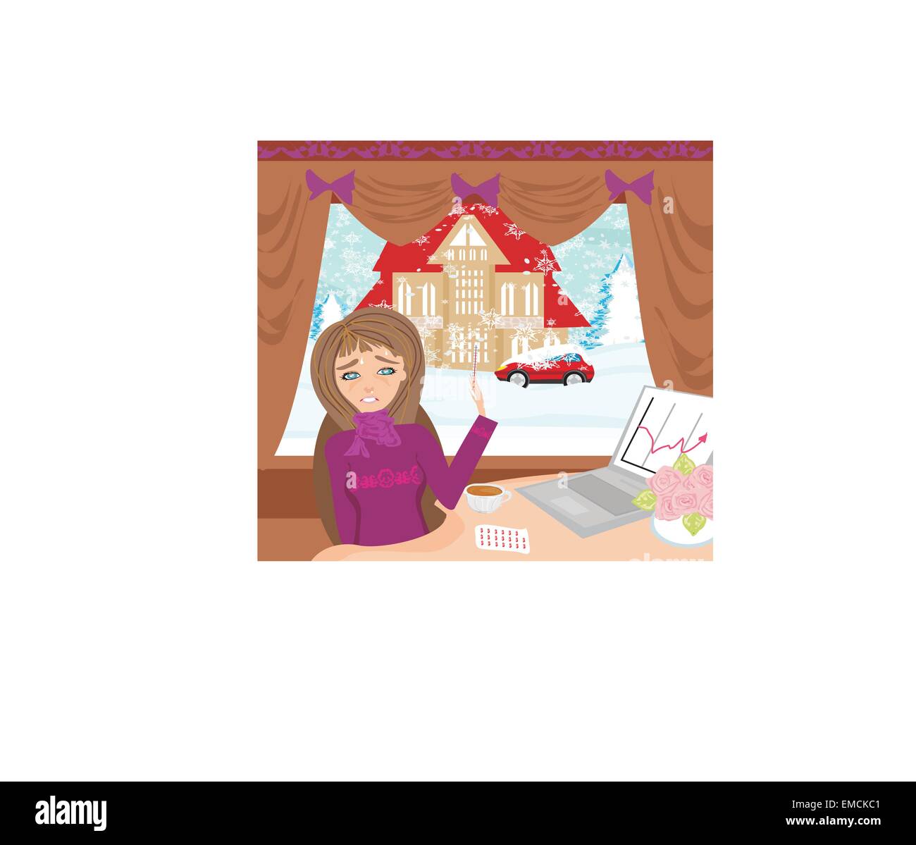 Sick woman thermometer flu Stock Vector Images - Alamy