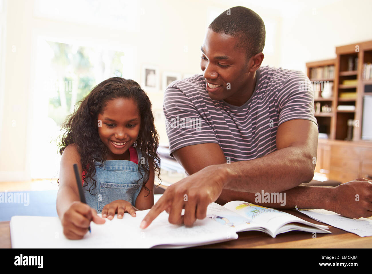 Father Helping Daughter With Homework Stock Photo - Alamy