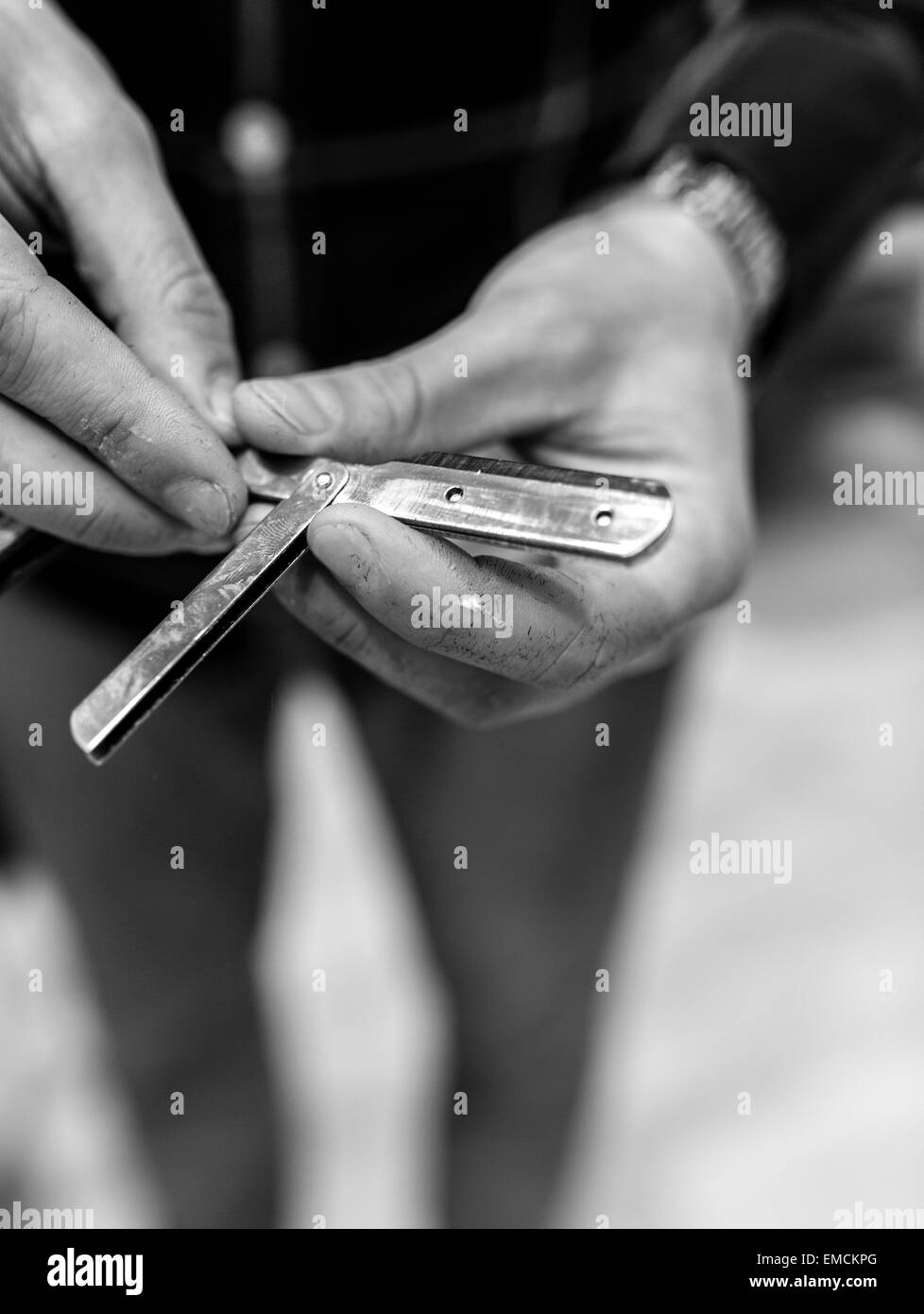 Old person hairdressers Black and White Stock Photos & Images - Alamy