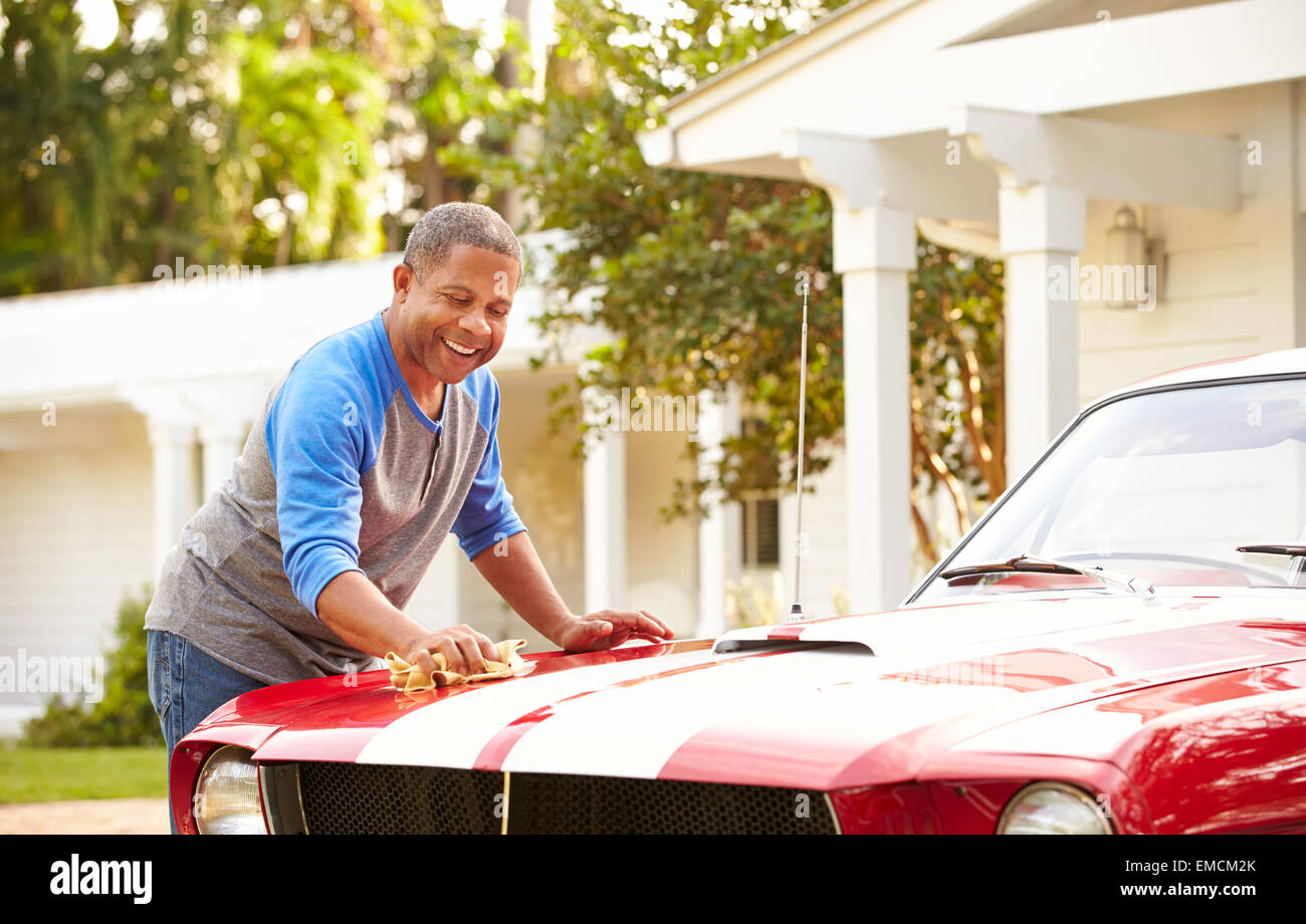 Retired Senior Man Cleaning Restored Car Stock Photo - Alamy
